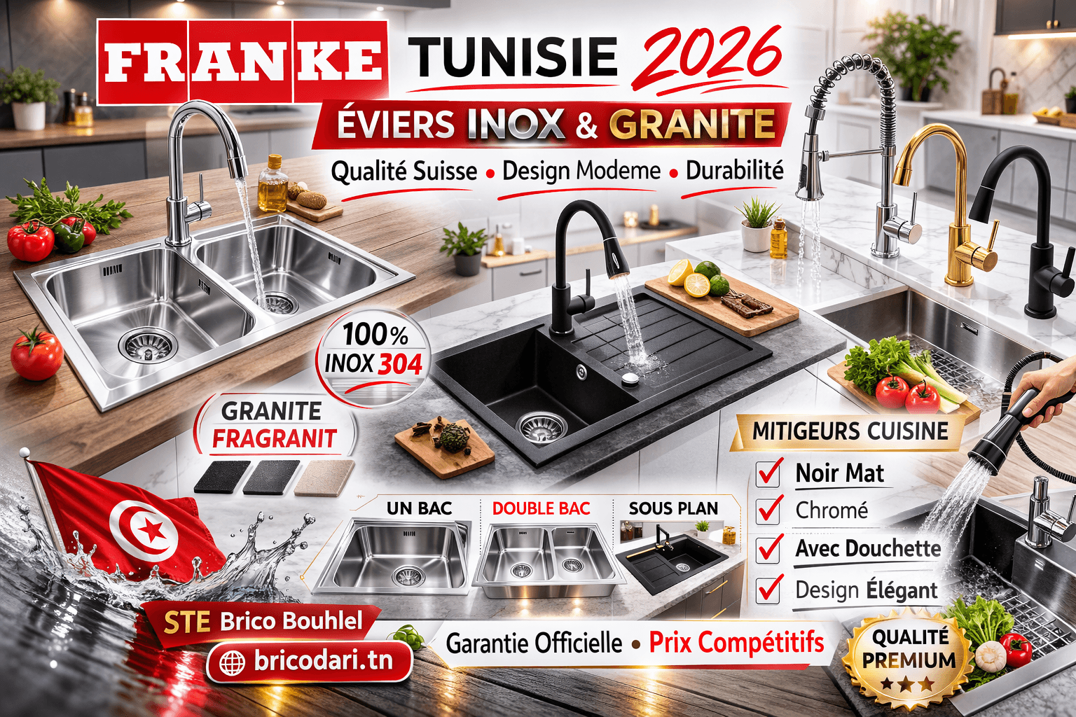 FRANKE Tunisie : Éviers Inox & Granite + Mitigeurs